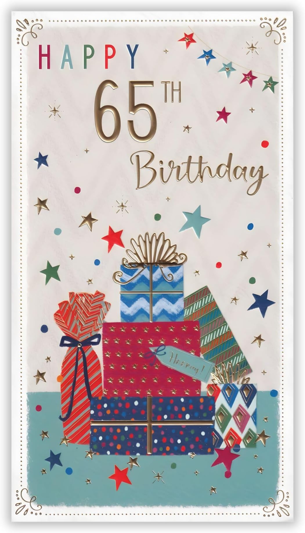 Male 65th Birthday Card - Age 65 - Pile of Presents - Artistic Design ...