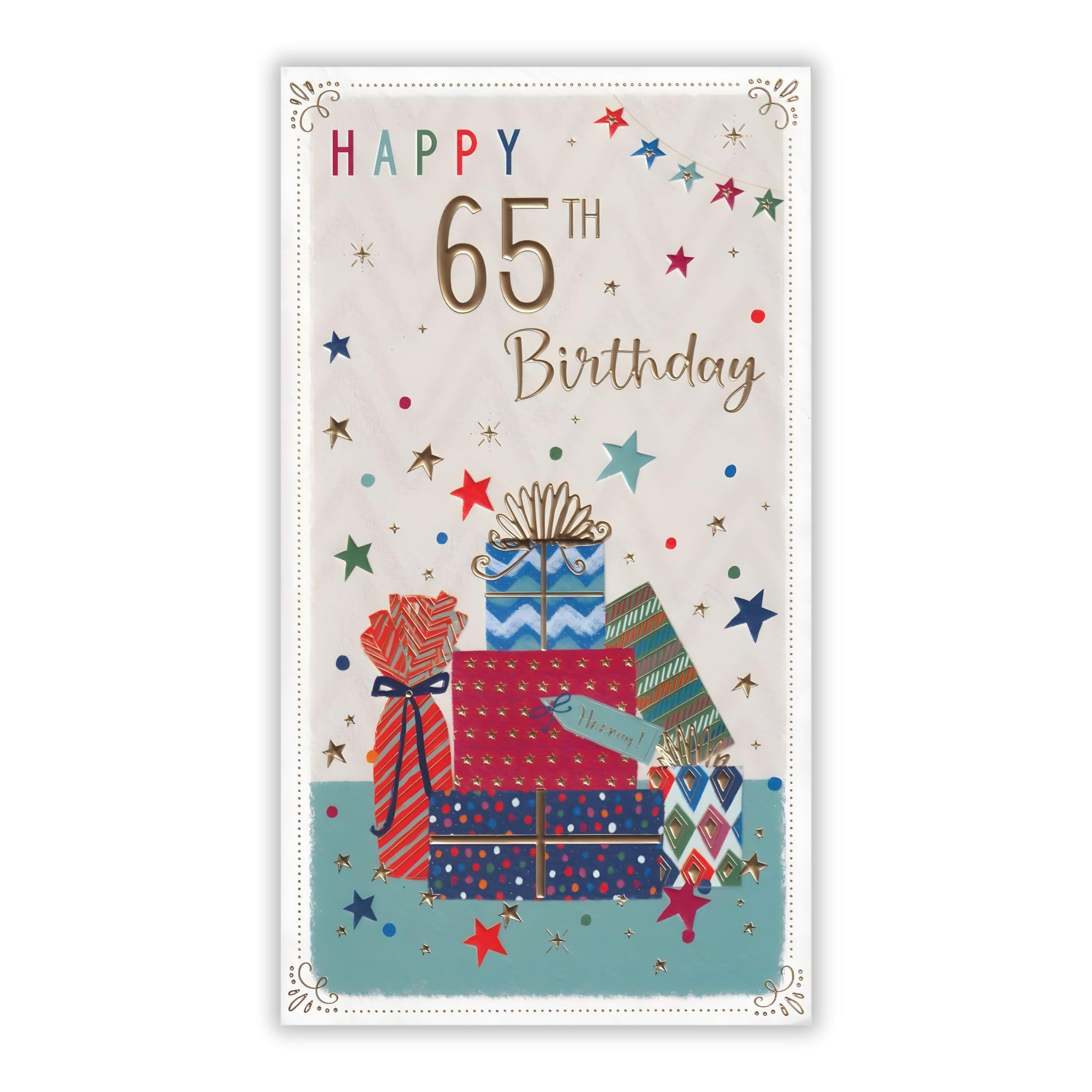 Male 65th Birthday Card - Age 65 - Pile of Presents - Artistic Design ...