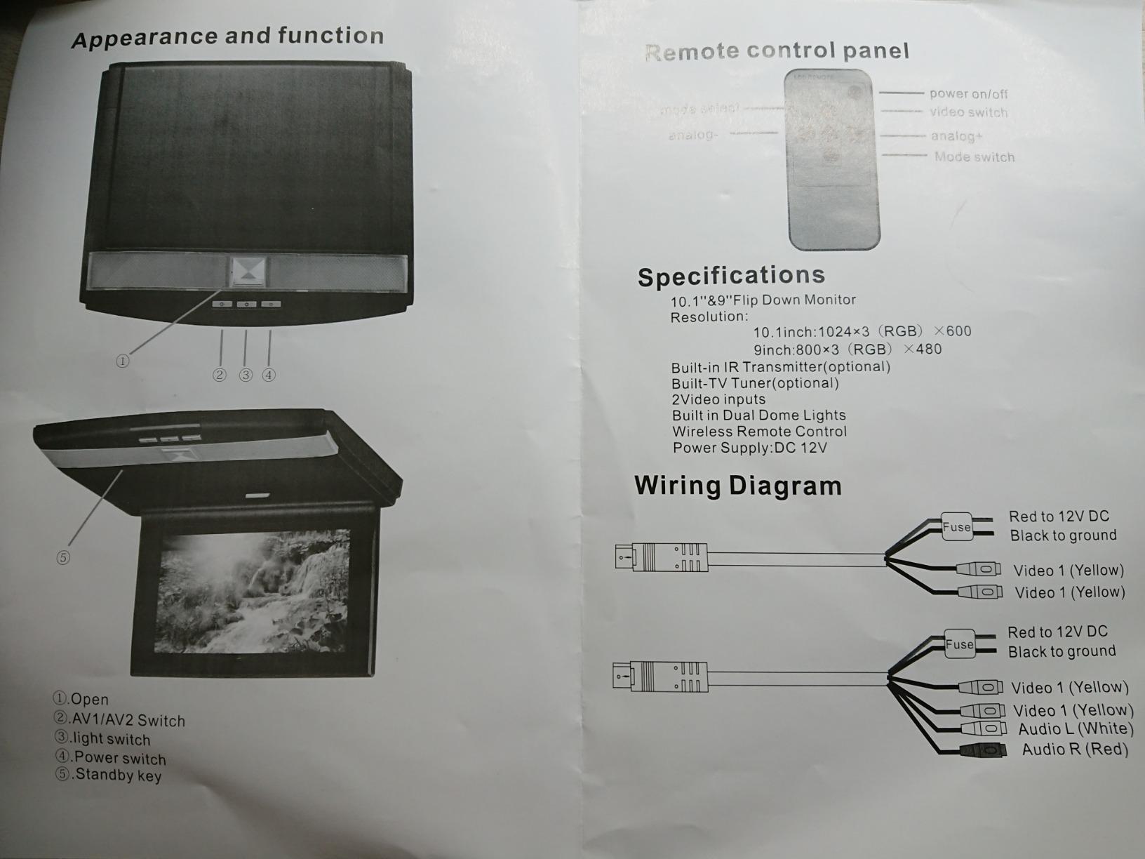 Amazon.co.jp: 【F1012B】 10.1インチ フリップダウンモニター WSVGA 1024xRGBx600 液晶パネル採用 IRイヤホン対応可能 3色選 ブラック : 車＆バイク