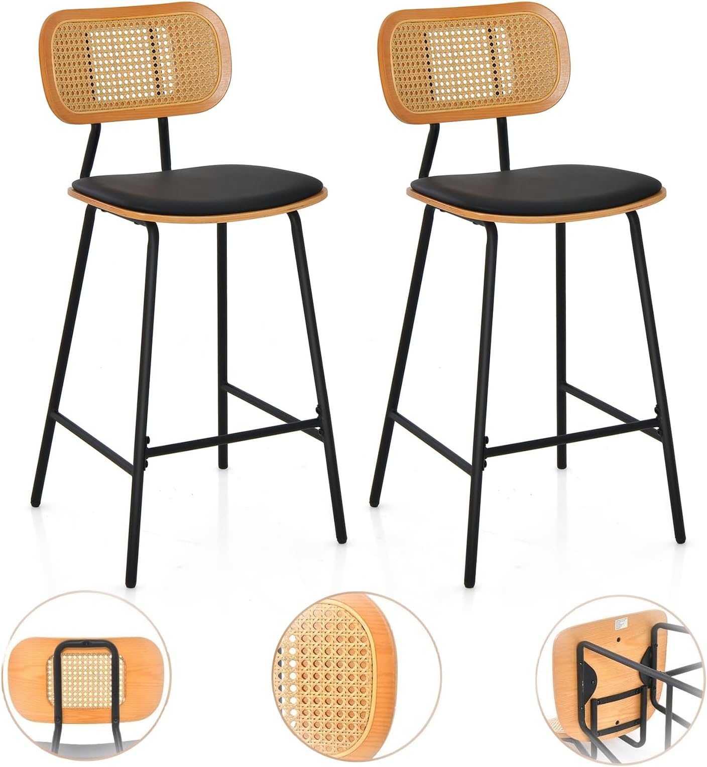 RELAX4LIFE Lot de 2 Tabourets de Bar en Rotin, Chaise Haute Bar Cuisine ...