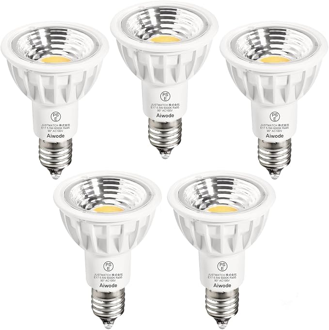 Amazon | Aiwode LED電球 E17口金 5.5W 昼光色6000K LED ハロゲン電球50-60W形相当 LED スポットライト 圧倒的の演色性Ra95 長寿命 消費電力5 ...