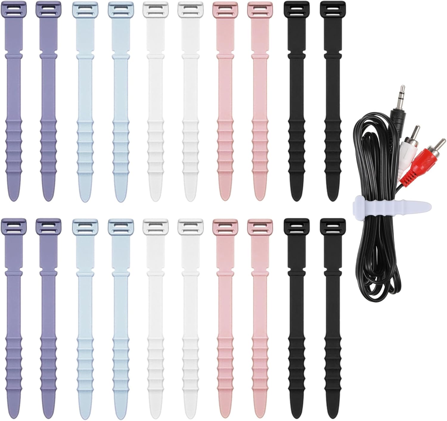 40PCS Silicone Cable Ties, Reusable Wire Ties, 4.4in Elastic Cord ...