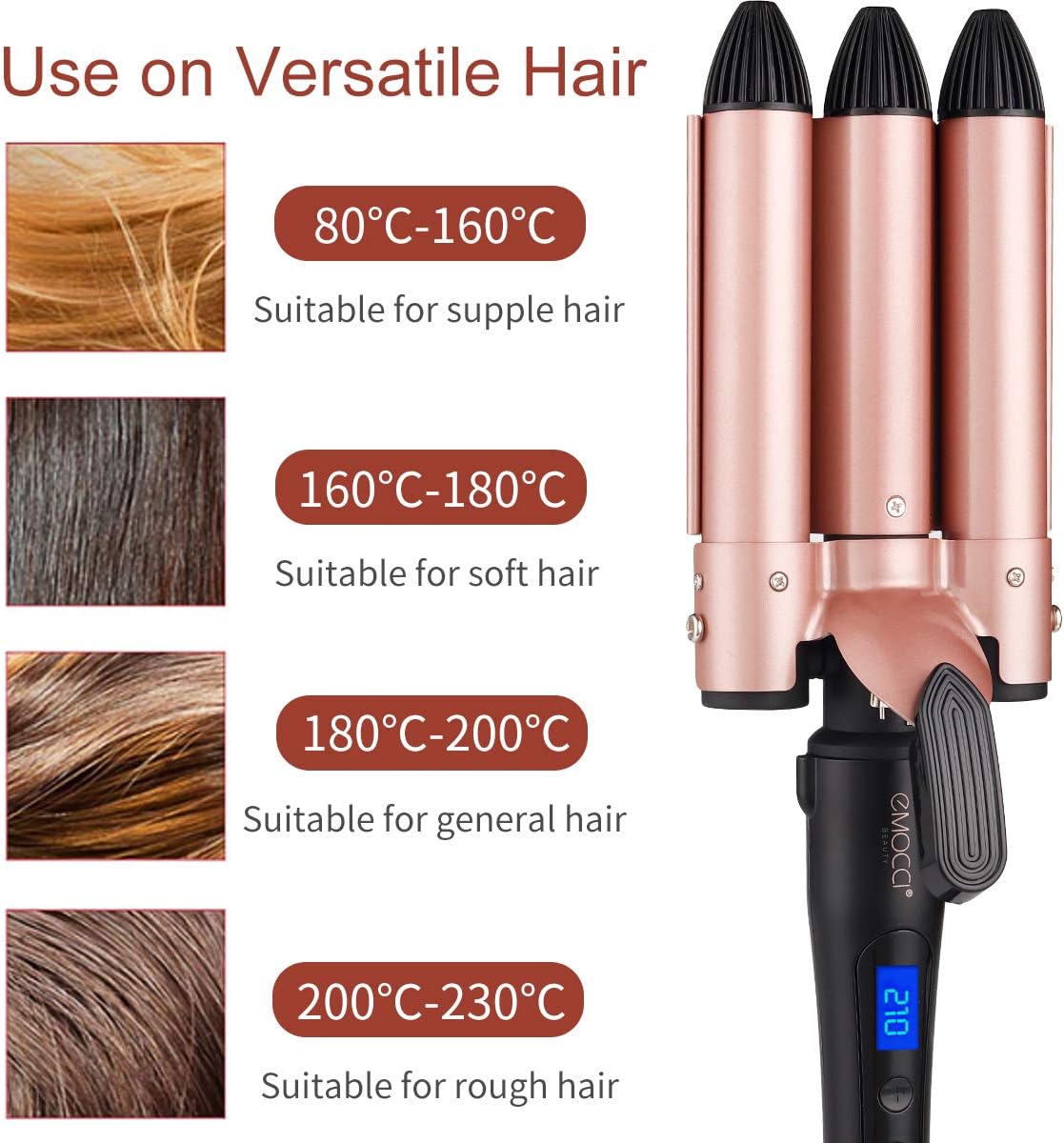 Buy 3 Barrel Curling Iron,1 inch Triple Three Barrel Hair Waver Mermaid ...
