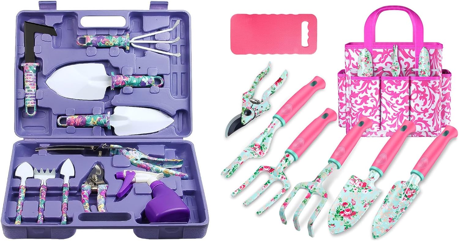Amazon.com : JUMPHIGH 10PCS Purple Garden Tools Set & 8PCS Rose Red ...