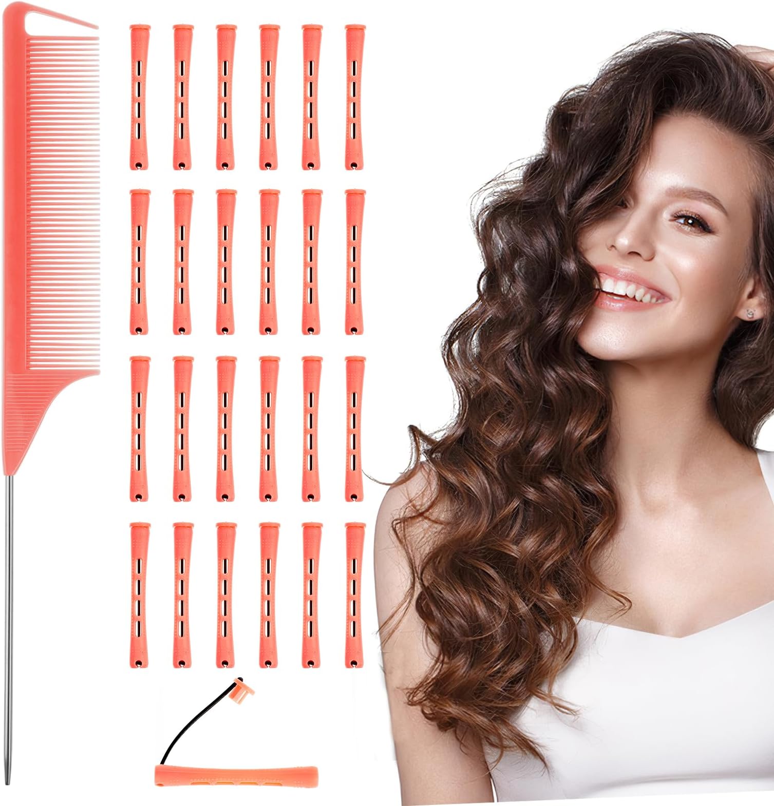 Amazon.com : 48 Pieces Plastic Curlers with Steel Pintail and Rat Tail ...