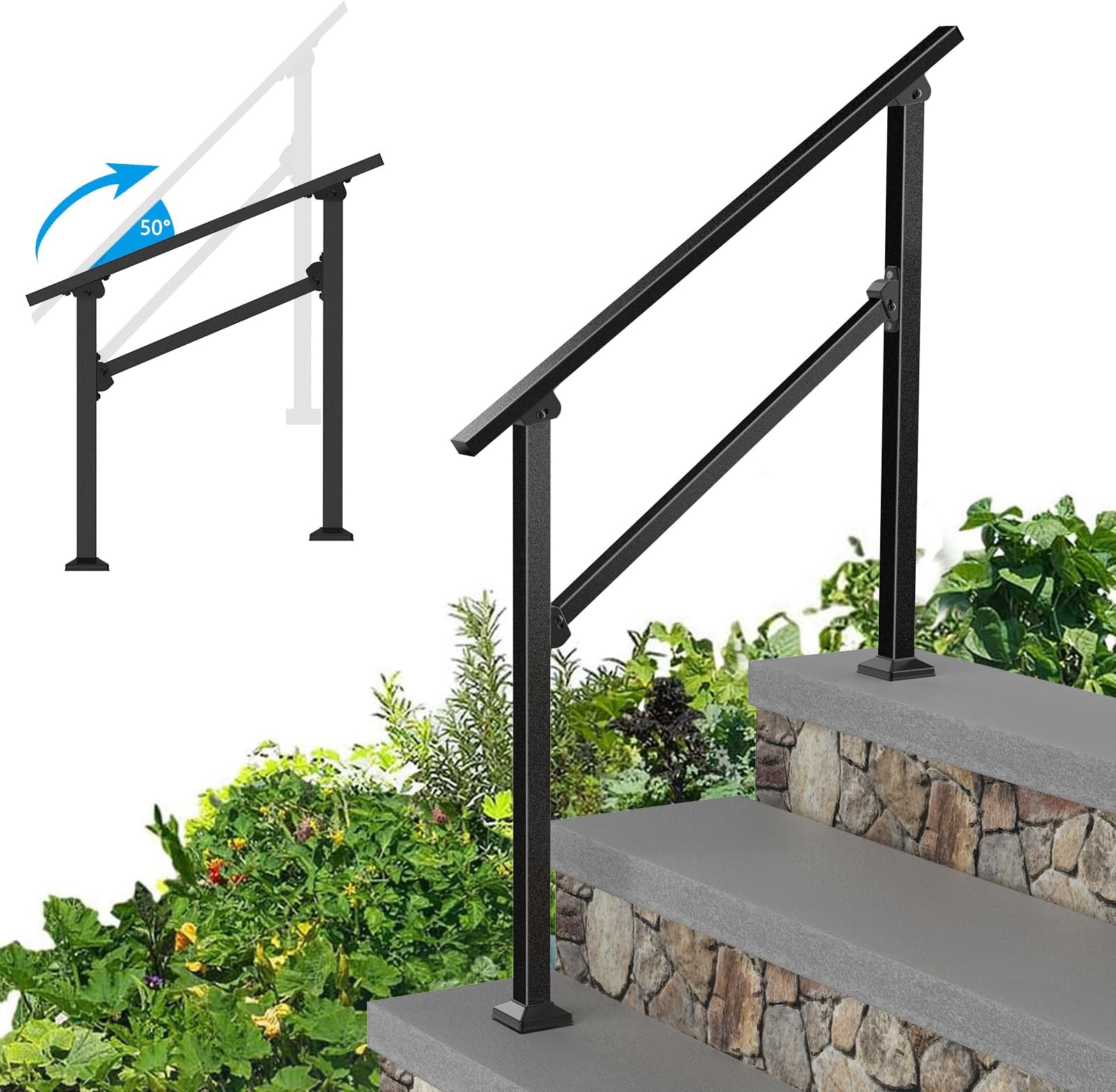 Amazon.com : VINGLI Handrails for Outdoor Steps, Stair Handrail Fits 1 ...