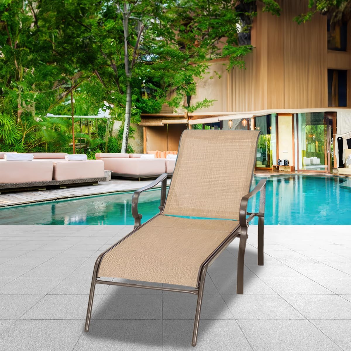 Amazon.com : yoyomax Chaise Lounge Outdoor w/Adjustable Back in 5 ...