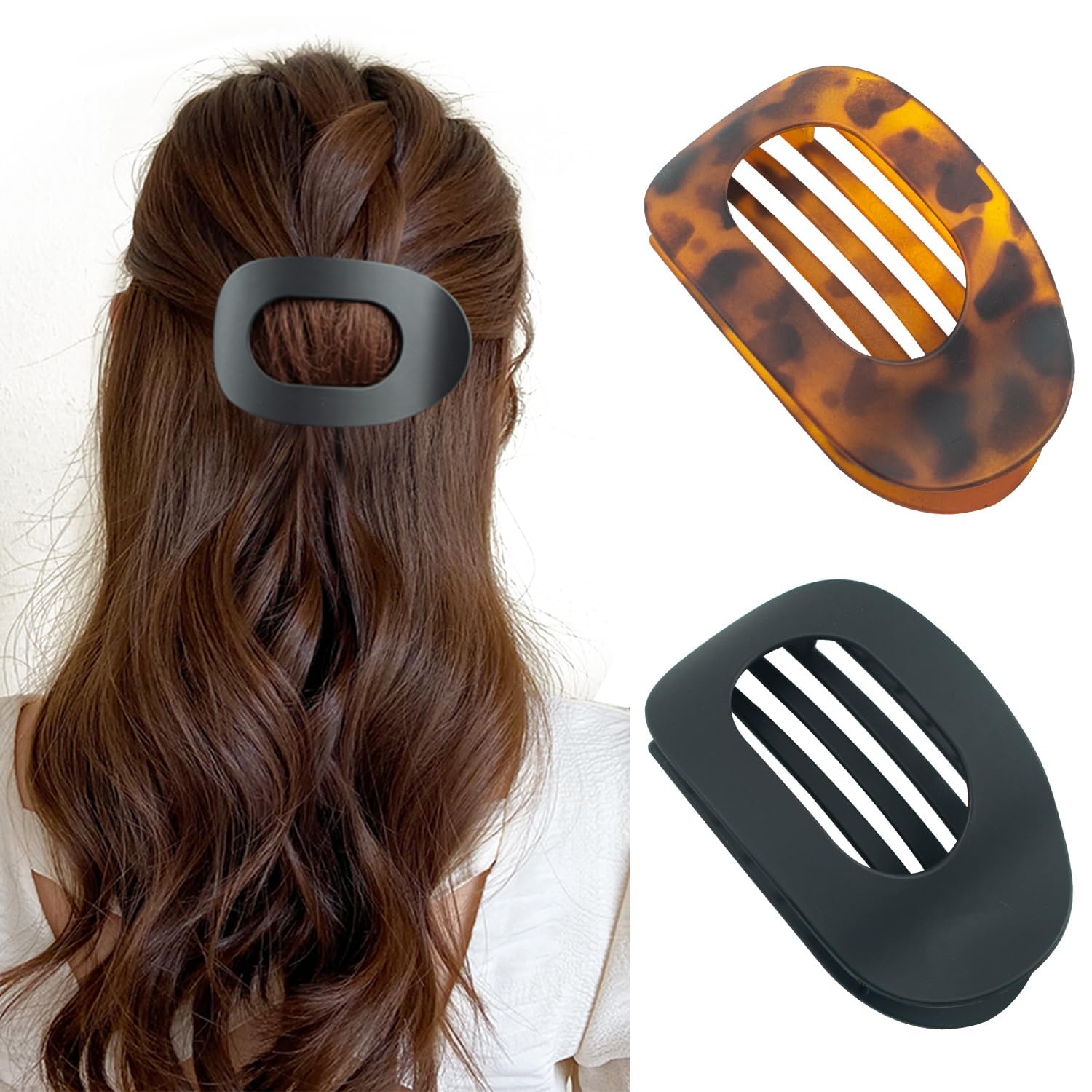 Beynant 2 PCS French Flat Hair Clips for Women, Medium Round Flat Claw ...