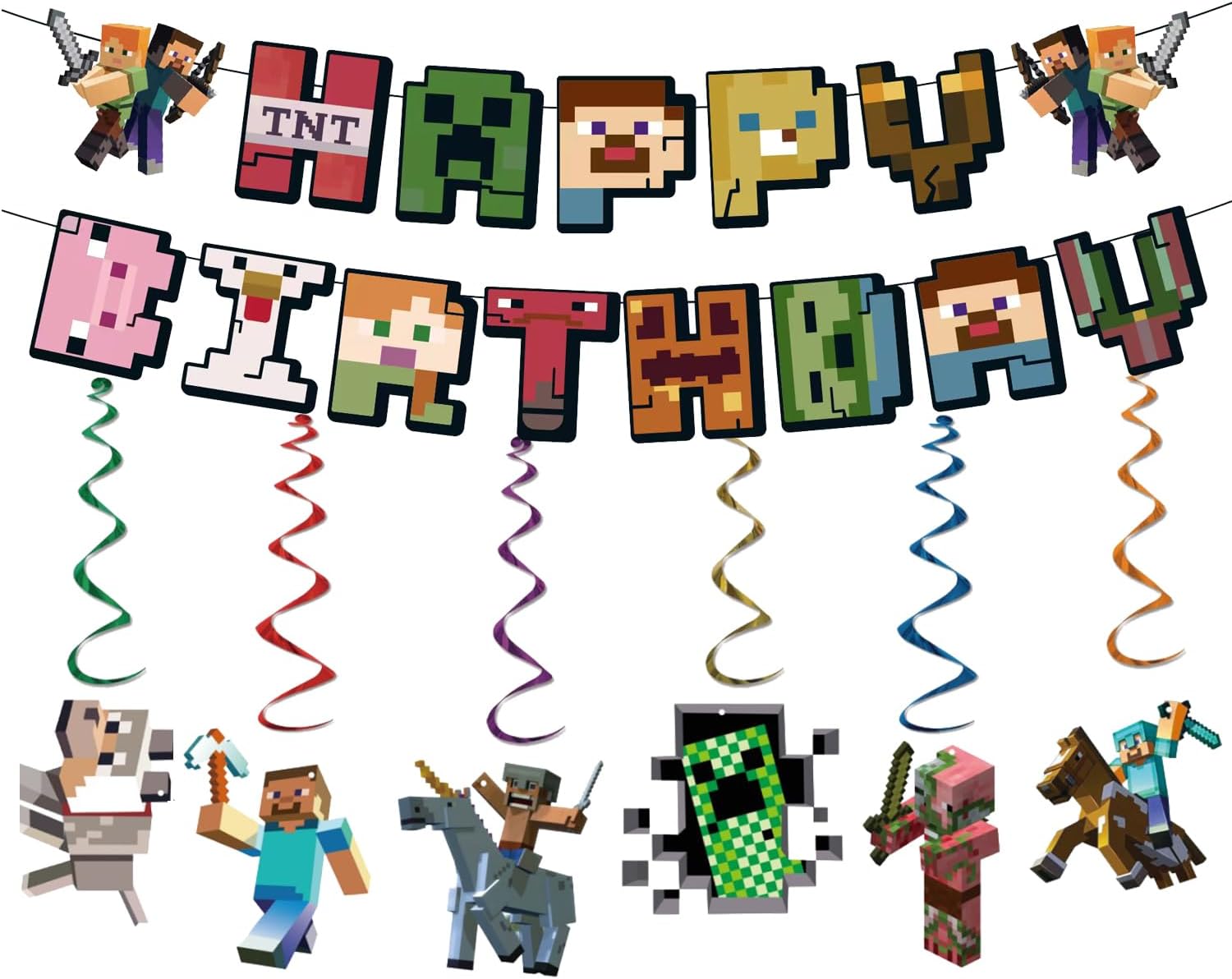 Amazon.com: IKINGIFT Pixel Birthday Party Supplies - Pixel Style Happy ...