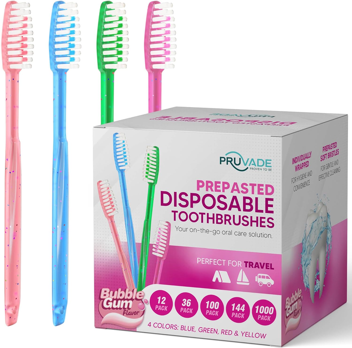 Amazon.com : Pruvade 144 Pack Disposable Toothbrushes with Toothpaste ...