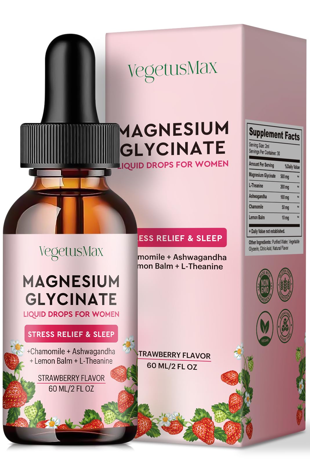 Amazon.com: VEGETUSMAX Magnesium Glycinate L-Theanine Liquid Drops with ...