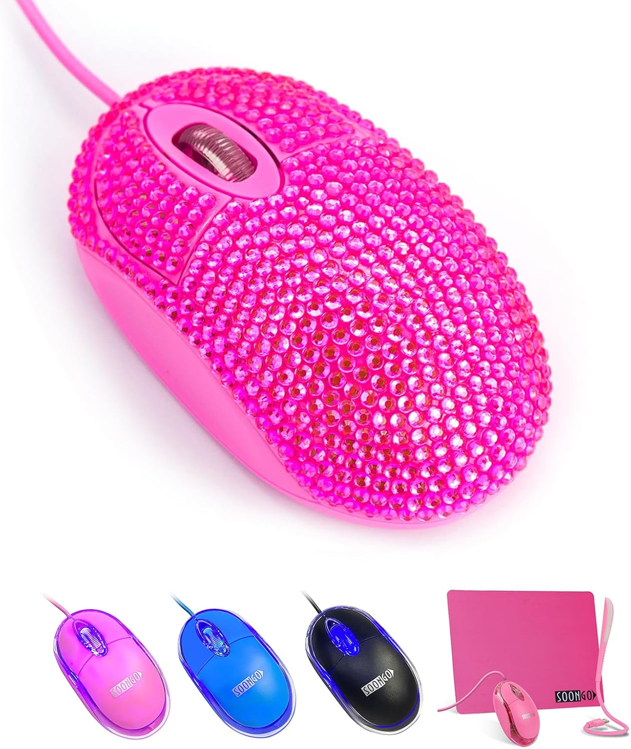 Amazon.com: SOON GO Pink Mouse for Laptop Computer Mice with Crystal ...