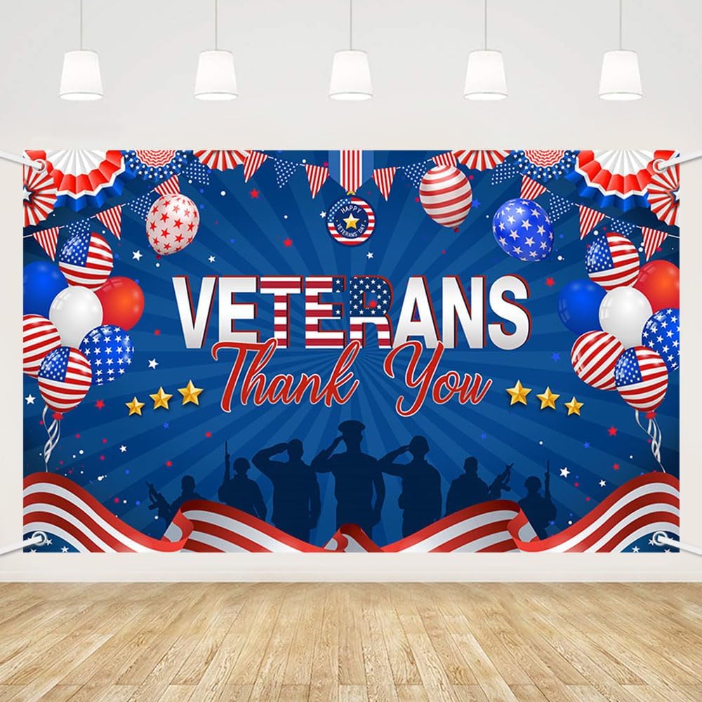 Amazon.com : Gameza Thank You Veterans Backdrop - Veterans Day ...