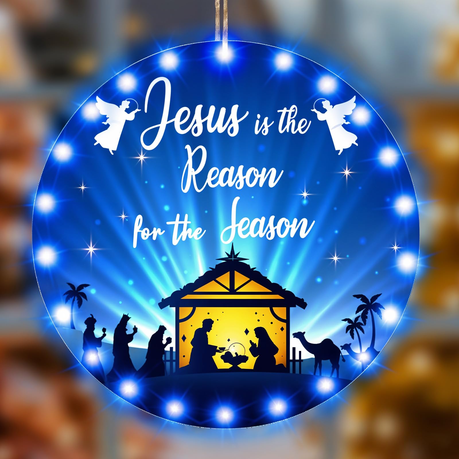 Amazon.com: 9.45 Inch Christmas Window Lights Nativity Scene Hanging ...