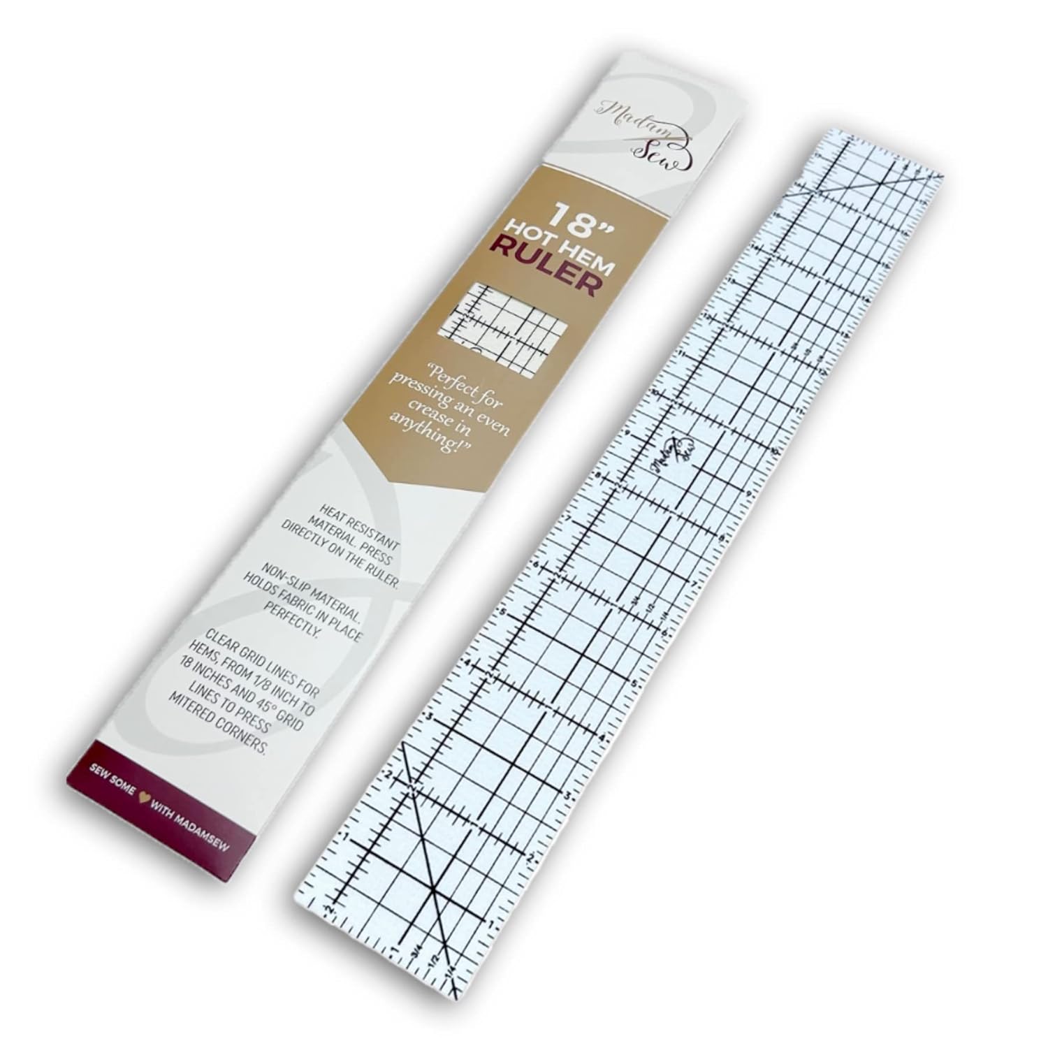 Madam Sew Hot Hem Ruler for Quilting and Sewing -Non-Slip Hot Ironing ...