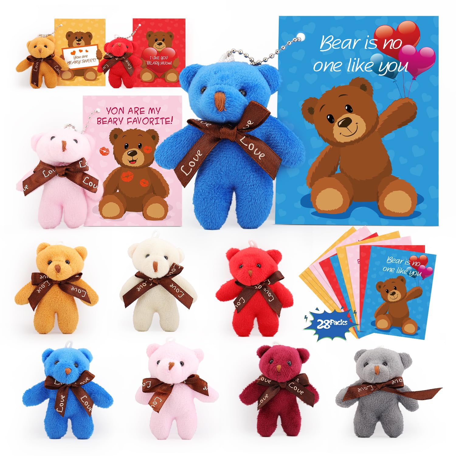 Amazon.com: 28 PCS Valentines Cards for Kids School with Bear Stuffed ...