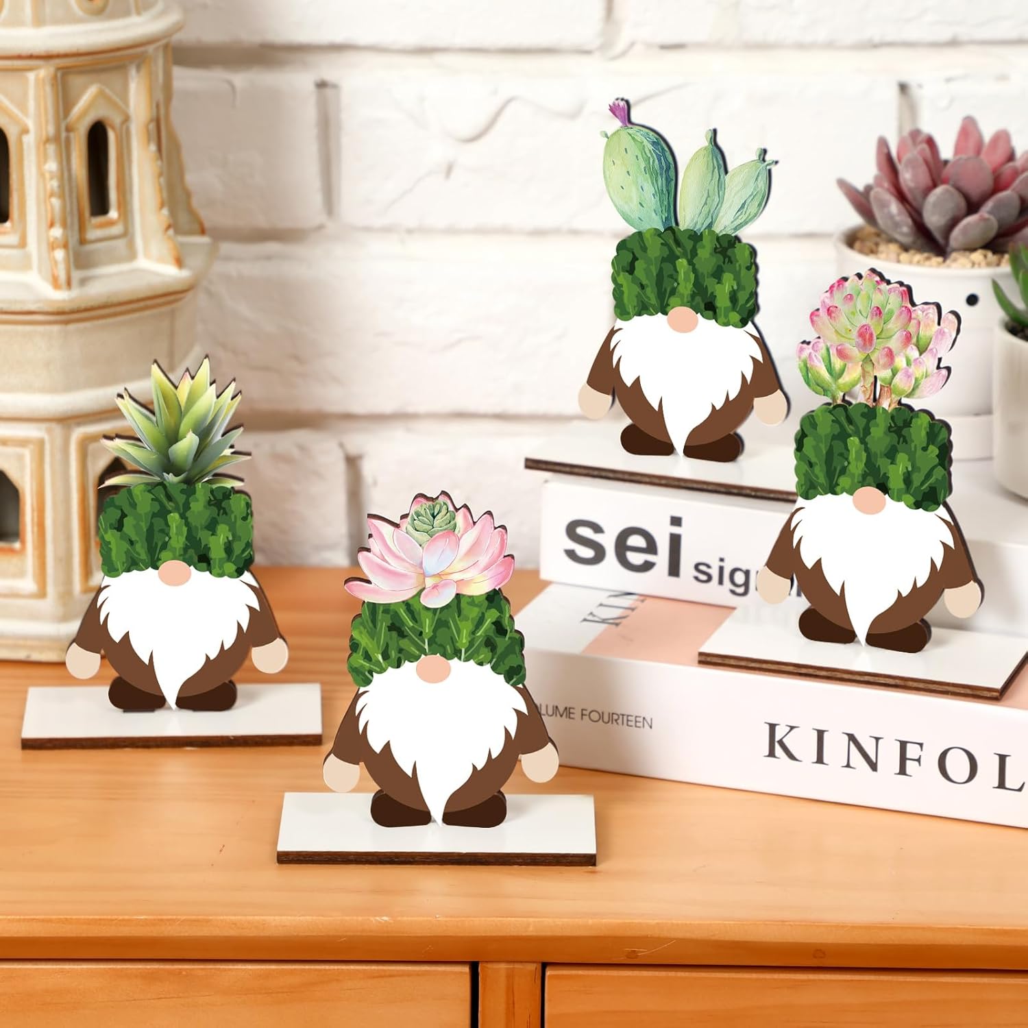 Amazon.com: Threehoney 4 Sets Wooden Gnomes Signs Plant Succulent Gnome ...
