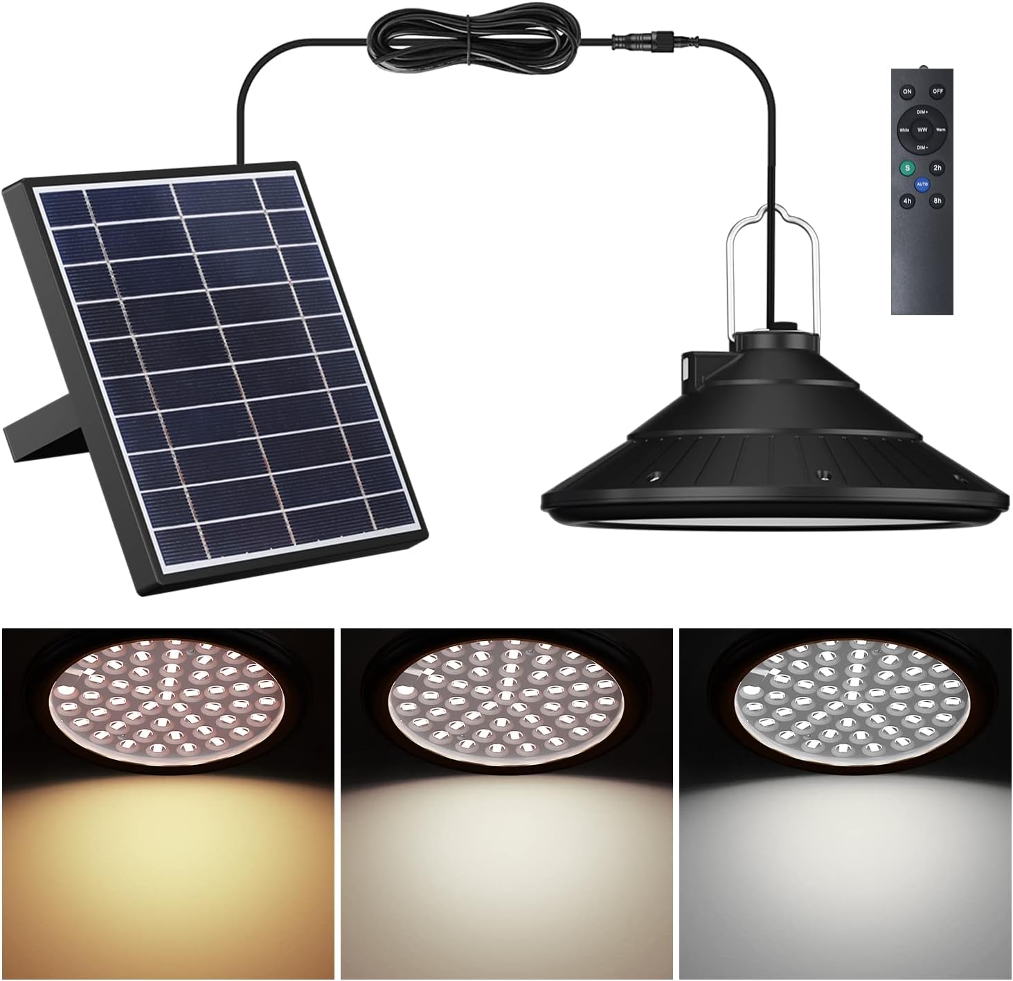 Solar Pendant Light Outdoor Indoor,HUGCHG 1200LM 100LED Solar Shed ...