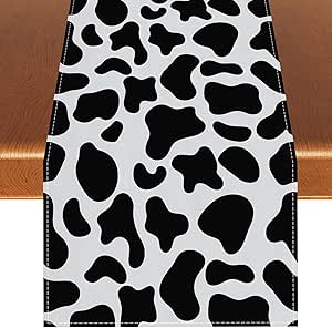 Amazon.com: Linen Cow Print Table Runner Black and White Cowhide ...