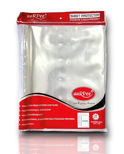 Aarpee Sheet Protector 400 microns A4 (Pack of 50) Clear Document ...