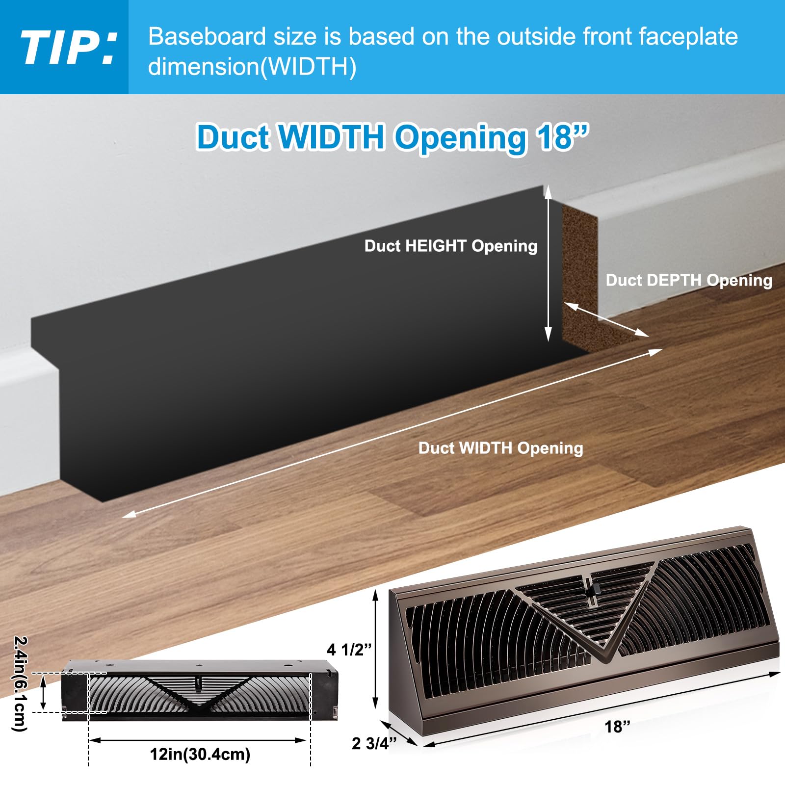 Snapklik.com : Yaocom 4 Pack 18 Inch Baseboard Register Duct Opening ...