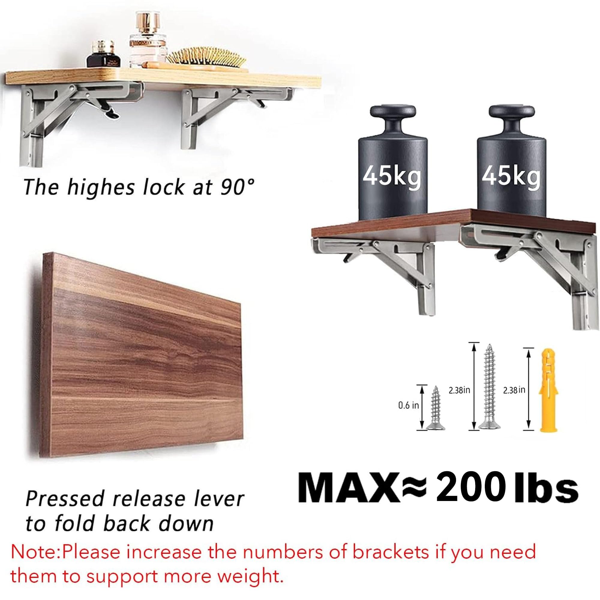 Snapklik.com : Folding Shelf Brackets 24 Inch 2 Pcs - Heavy Duty ...