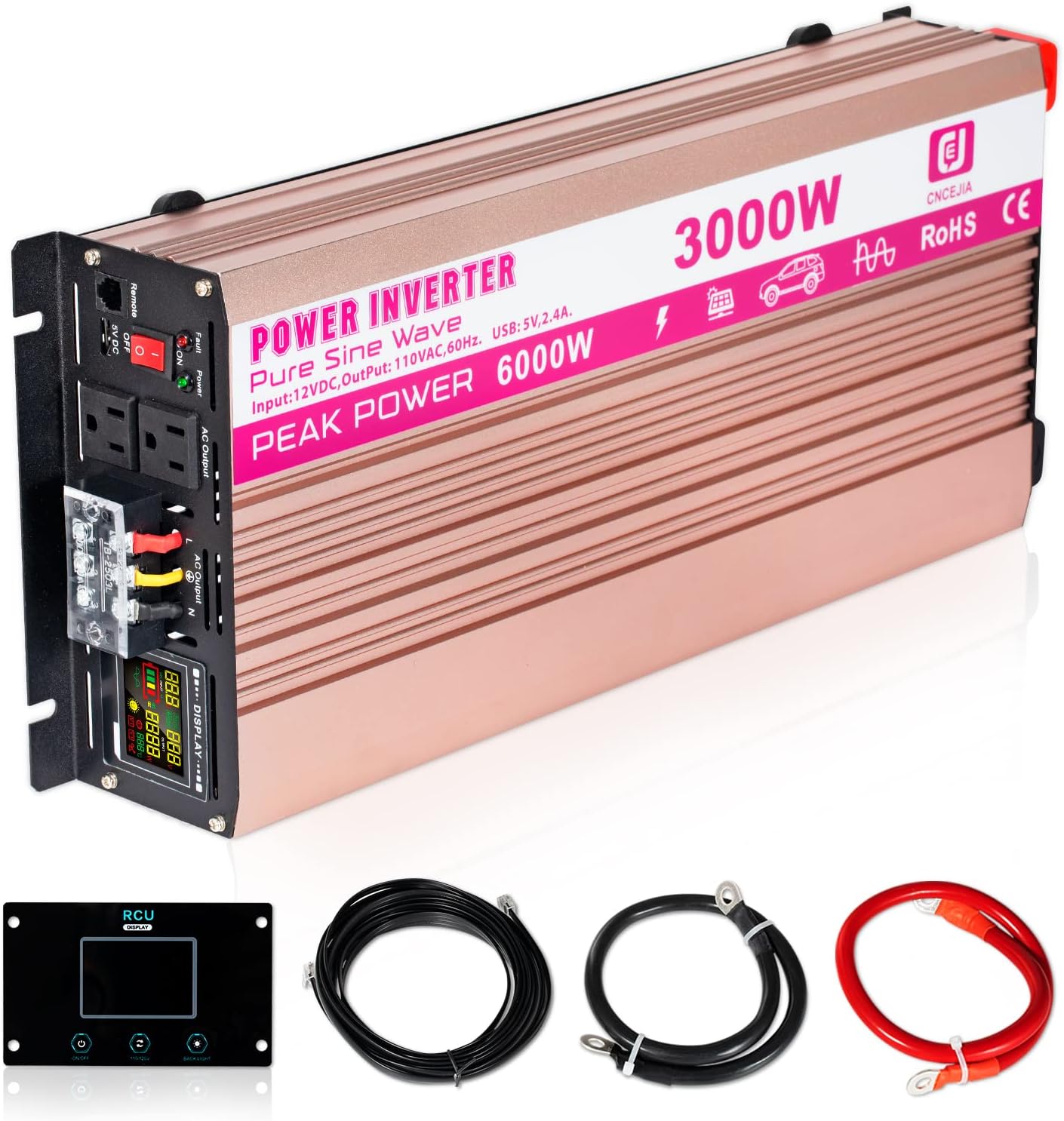 Amazon.com: CEJIA Power Inverter 3000W Pure sine Wave ac car Inverter ...