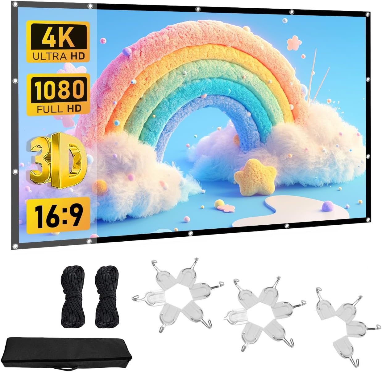 Yisiga 120 Inches Projector Screen,16:9 HD 4K Foldable Anti-Crease ...