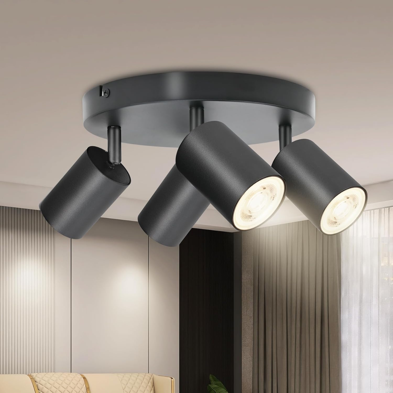 BOYIR Plafonnier LED 4 Spots, Rond Spots de plafond Orientables ...