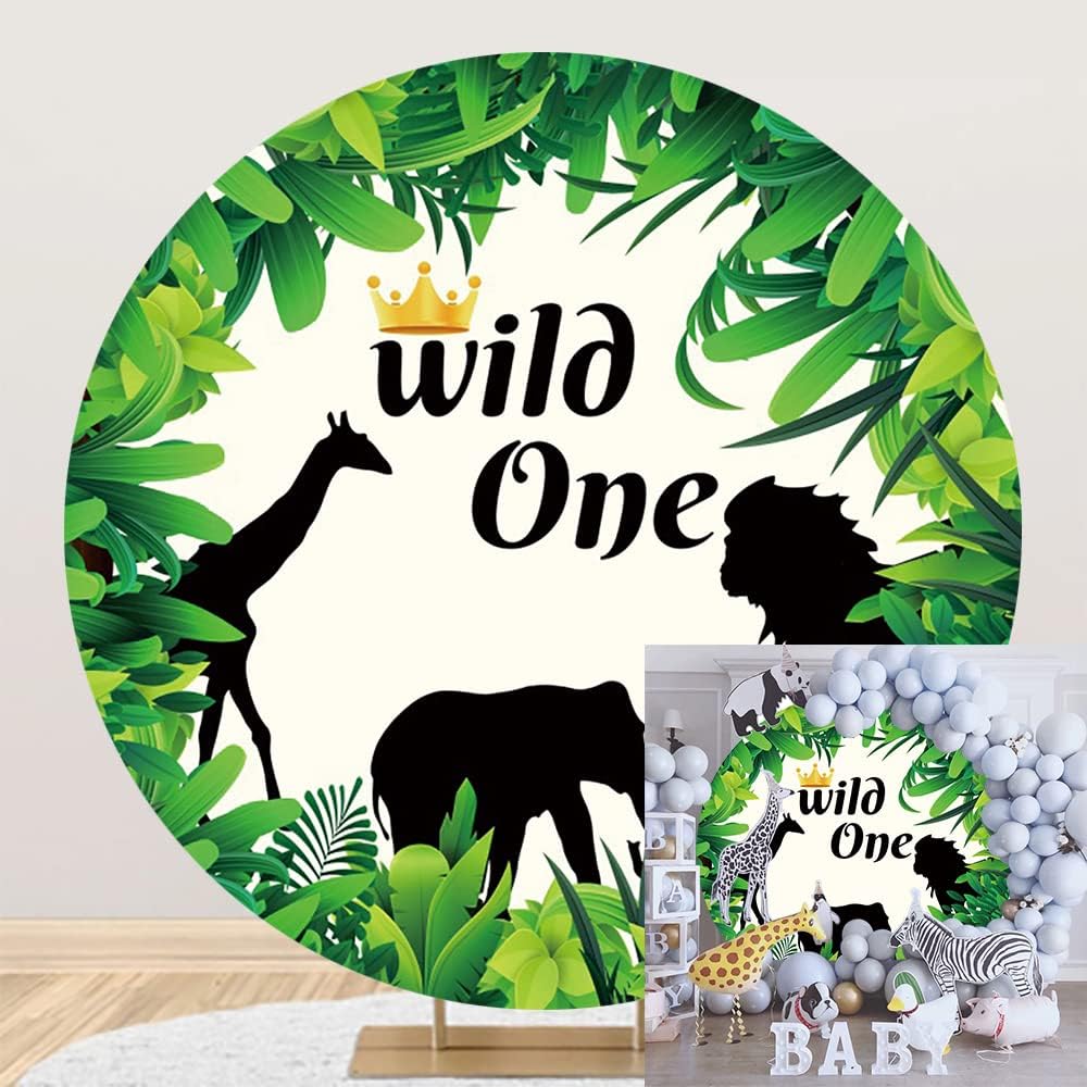 Amazon.com : OERJU 7.2x7.2ft Wild One Round Backdrop Cover Safari ...