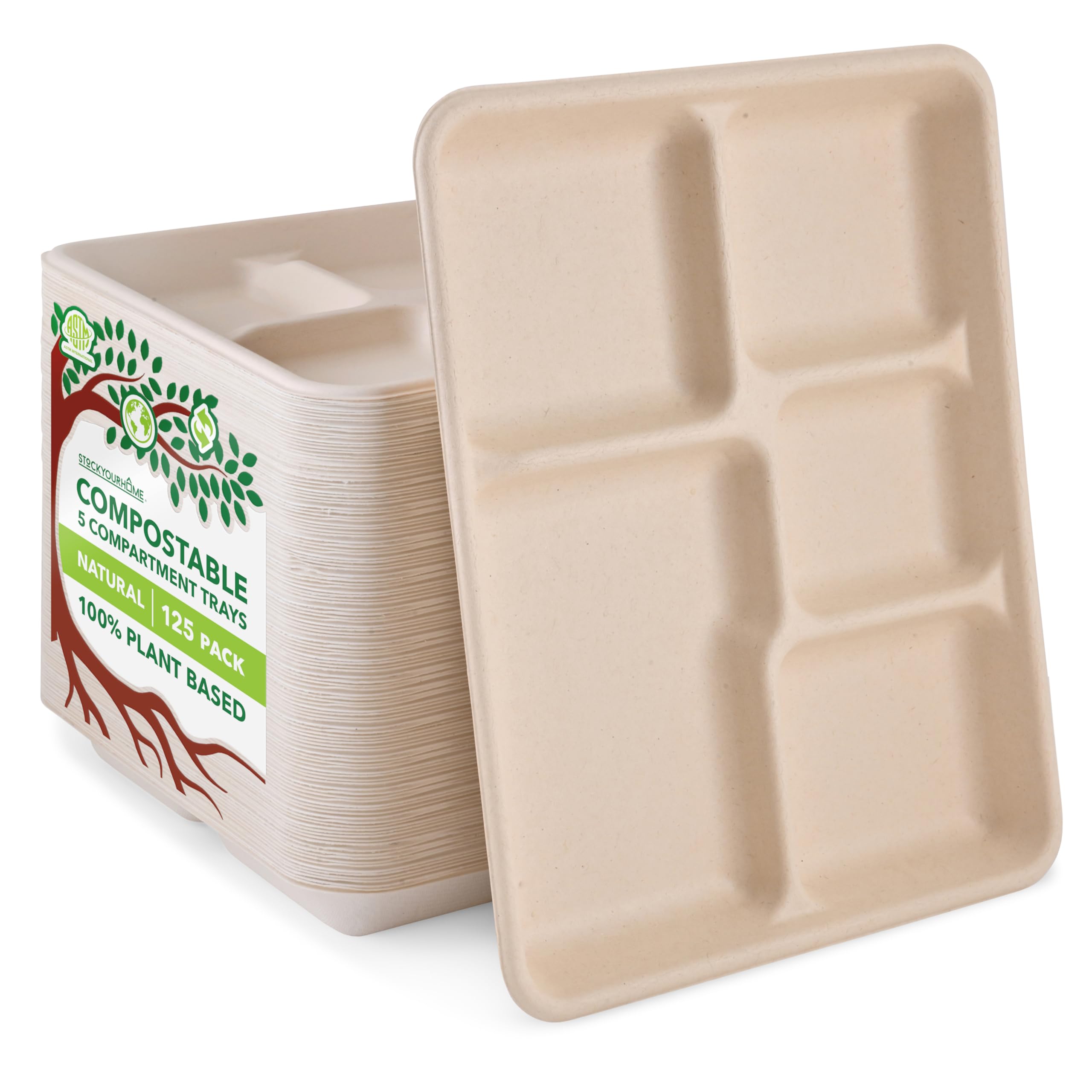 Amazon.com: 100% Compostable 5 Compartment Disposable Plates Natural ...