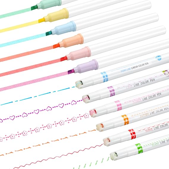 Amazon.com : 12 Pcs Curve Colored Pens and Macaron Marker Pen Journal ...