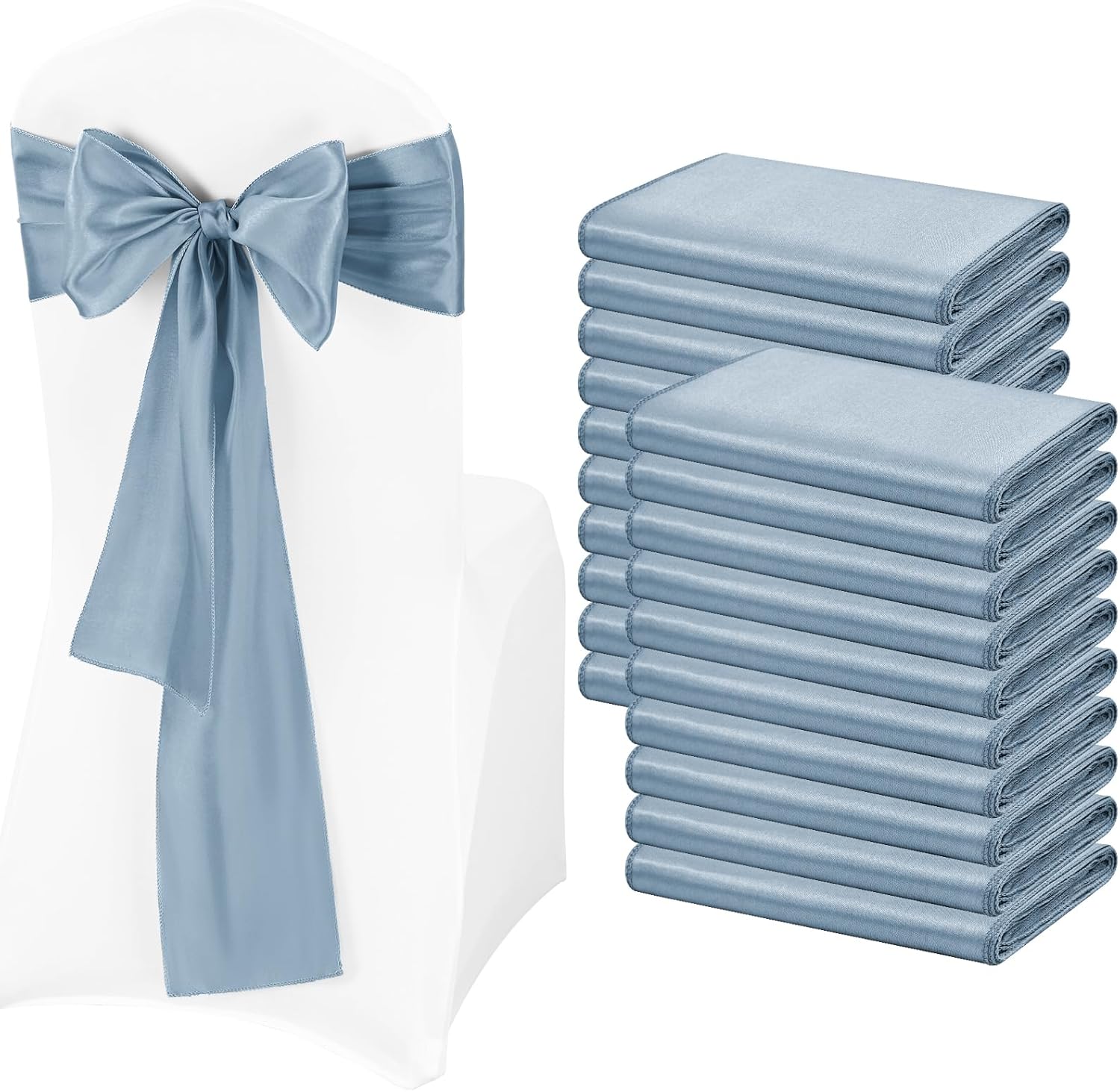 Amazon.com: Pesonlook 50Pcs Satin Chair Sashes Ties, Dusty Blue Satin ...