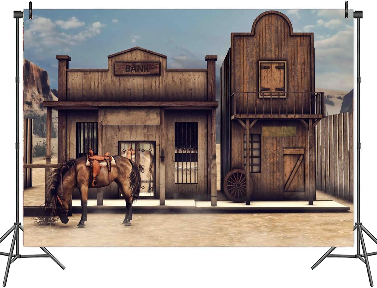 Amazon.com : 10x8ft Western Vintage Cowboy Bank Backdrop, Wild West ...