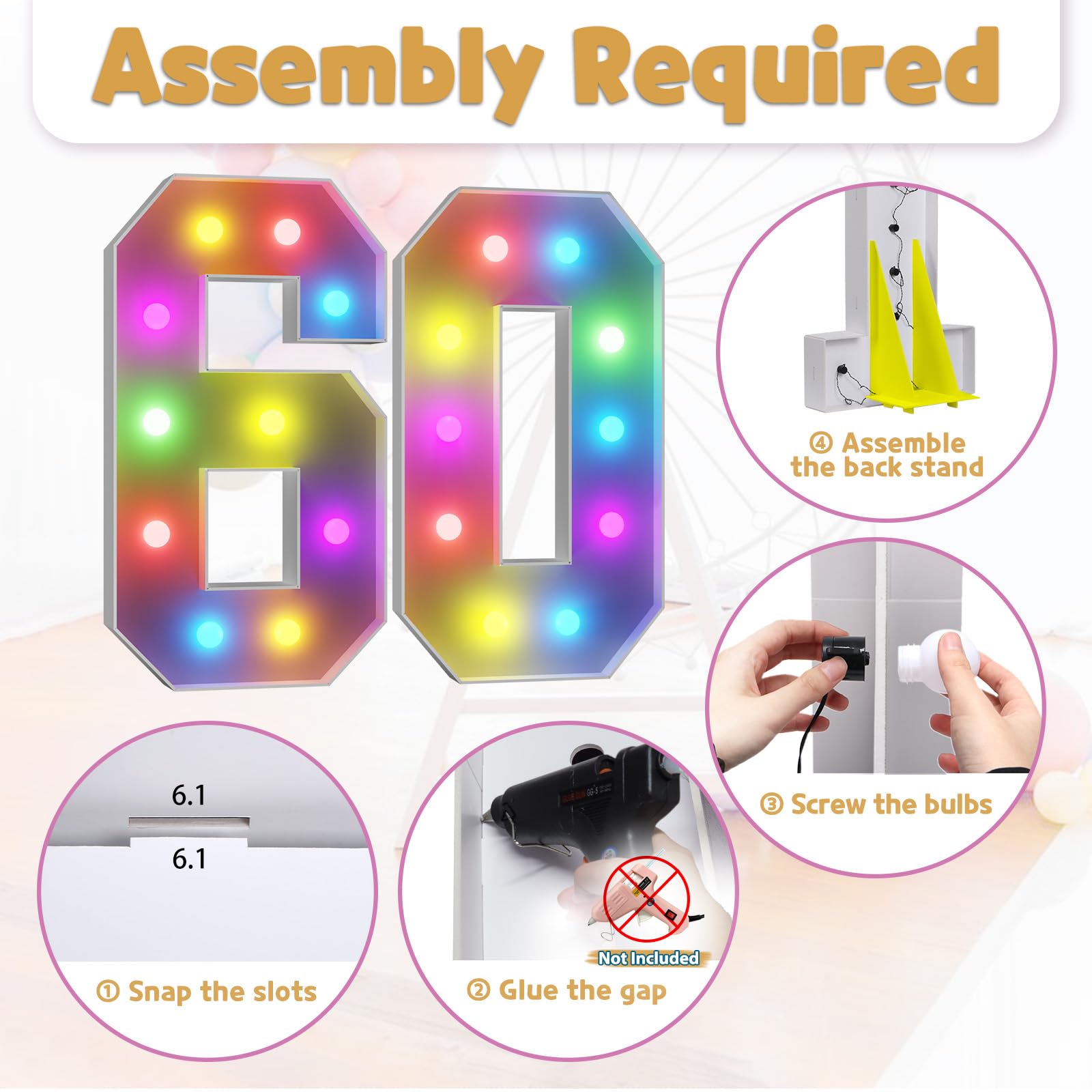 Snapklik.com : Marquee Numbers Colorful 60th Birthday Decoration: 4FT ...