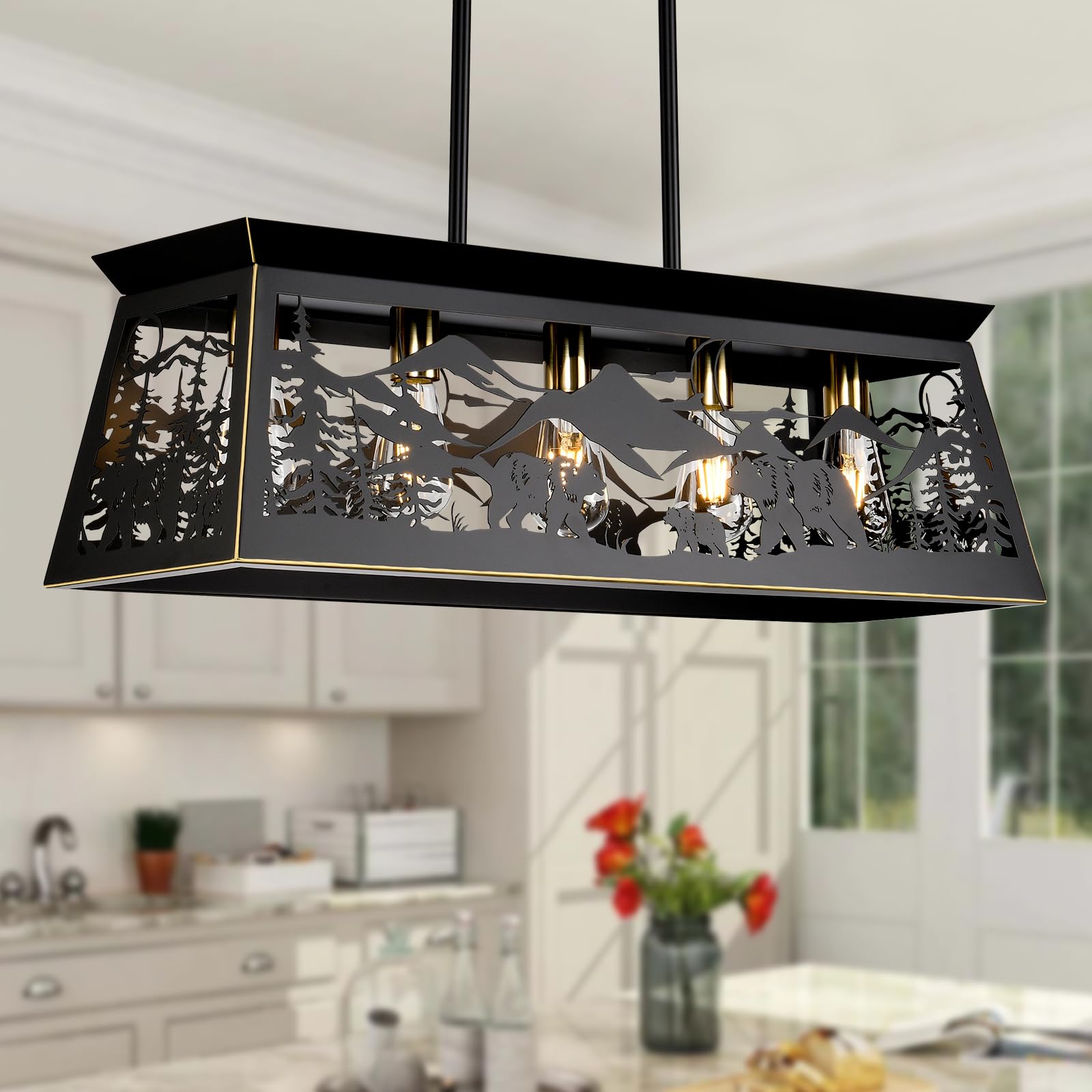 QJMPP Rustic Dining Room Light Fixture, Bear Kitchen Island Lighting ...