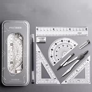 Amazon.co.jp: Compass Set Math Geometry Kit Set 8 Pieces with Storage ...