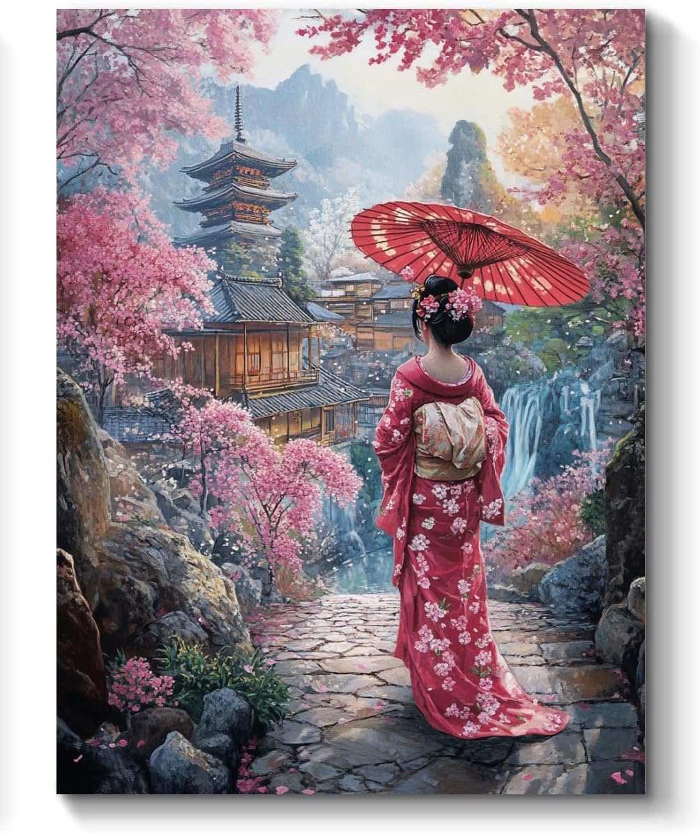 Amazon.com: Japanese Beautyl Geisha Girl Wall Art Canvas Print Decor ...