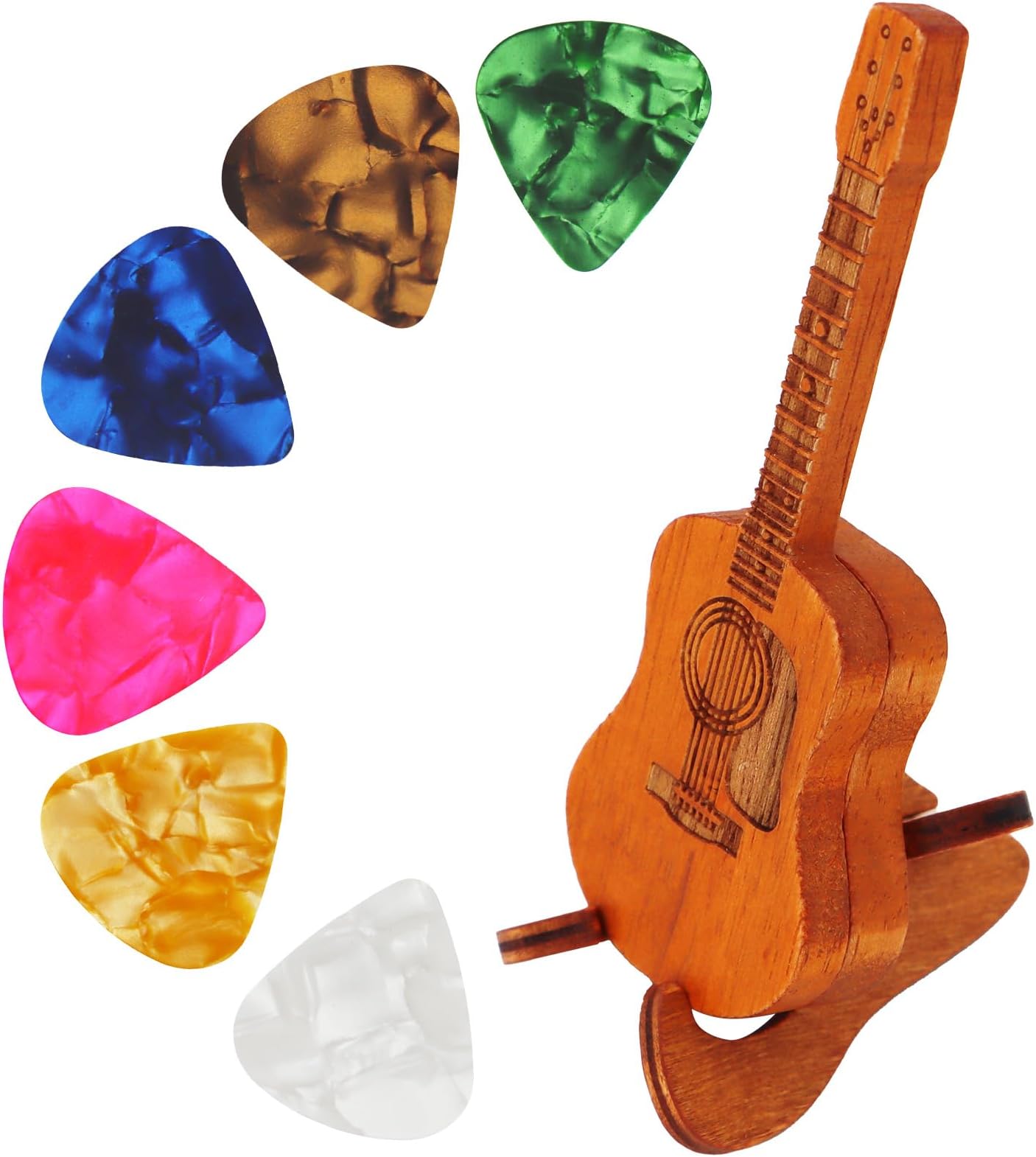 Amazon.com: Wooden Guitar Pick Box with Stand - 3PCS Unique Guitar ...