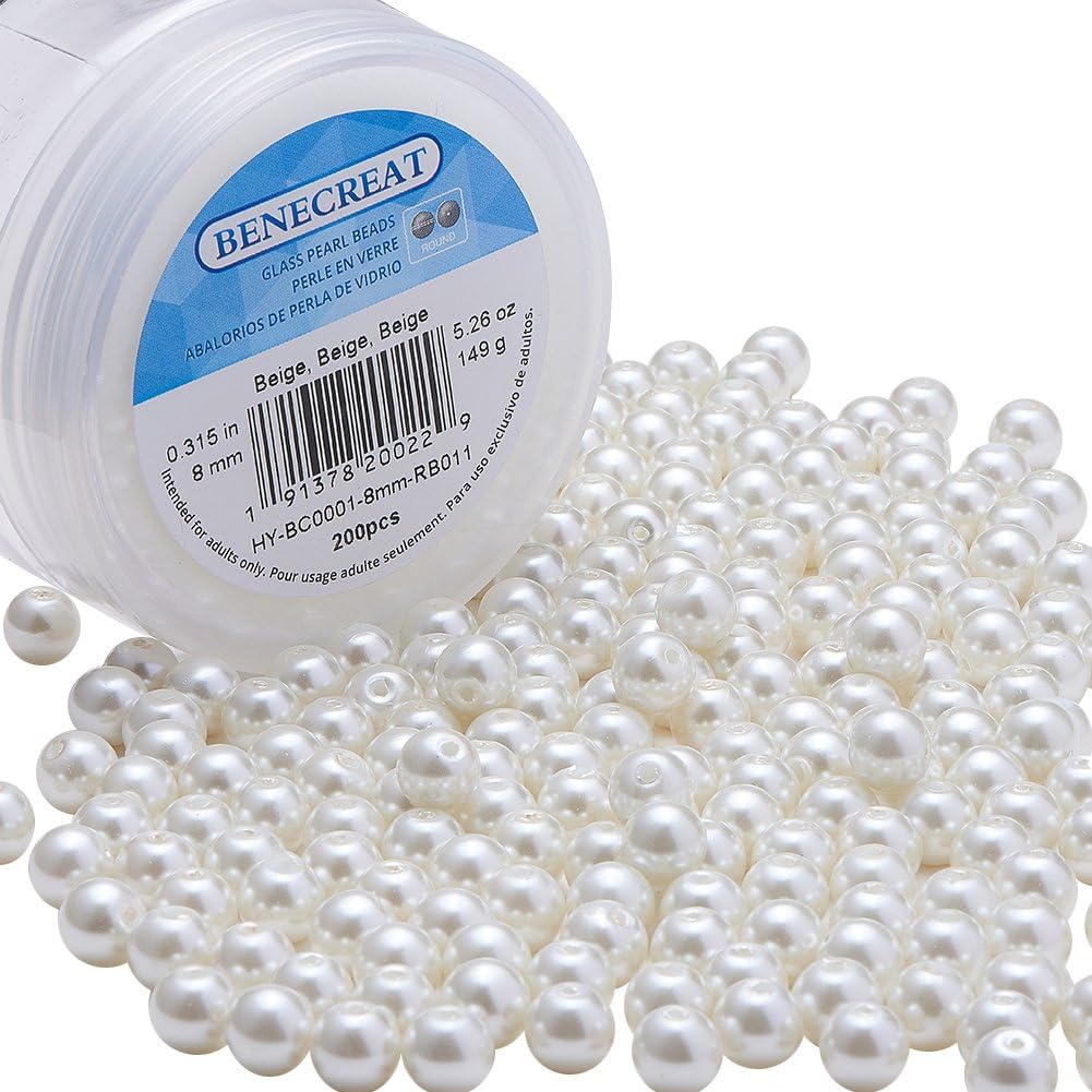 BENECREAT 8mm Environmental Dyed Pearlized Glass Pearl Round Bead for ...