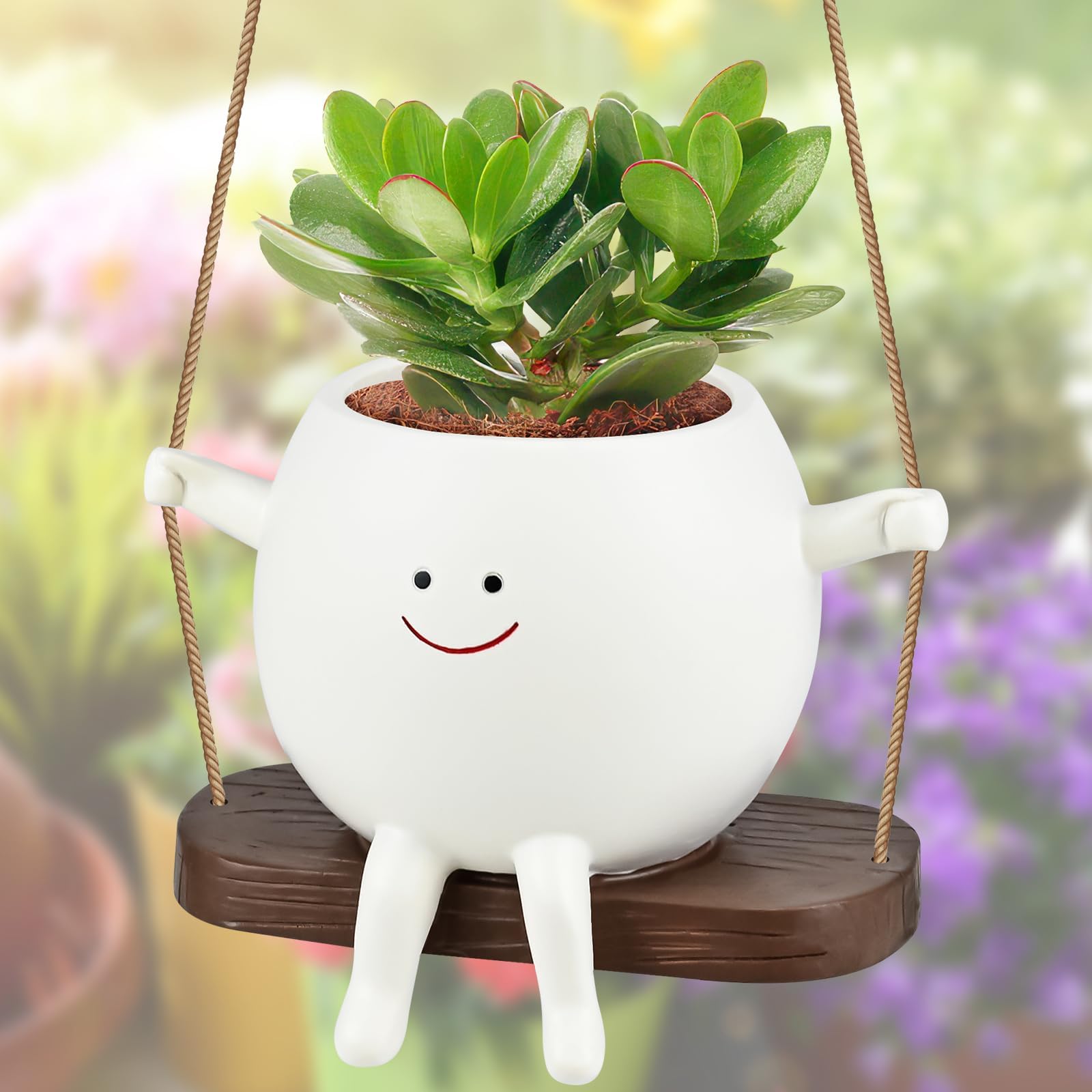 Amazon.com : yiilead Smiley Face Planter Pot, Hanging Swing Planter Pot ...