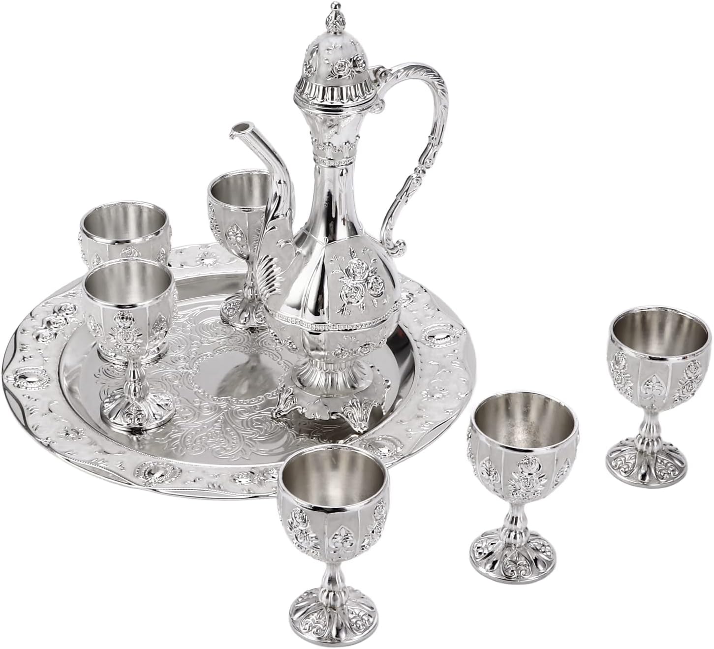 Vintage Turkish Coffee Pot Set, Sliver Turkish Tea Set with 6 Coffee ...