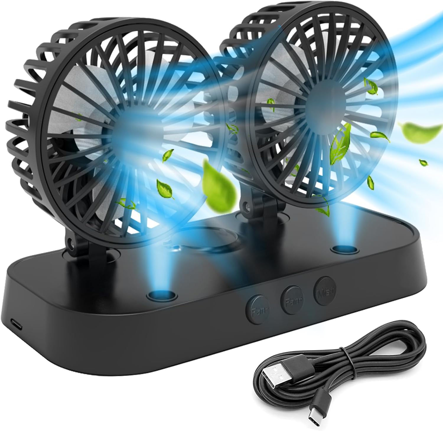 Amazon.com: tsendi Car Fan, Portable USB Powered Dual Head Cooling Fan ...