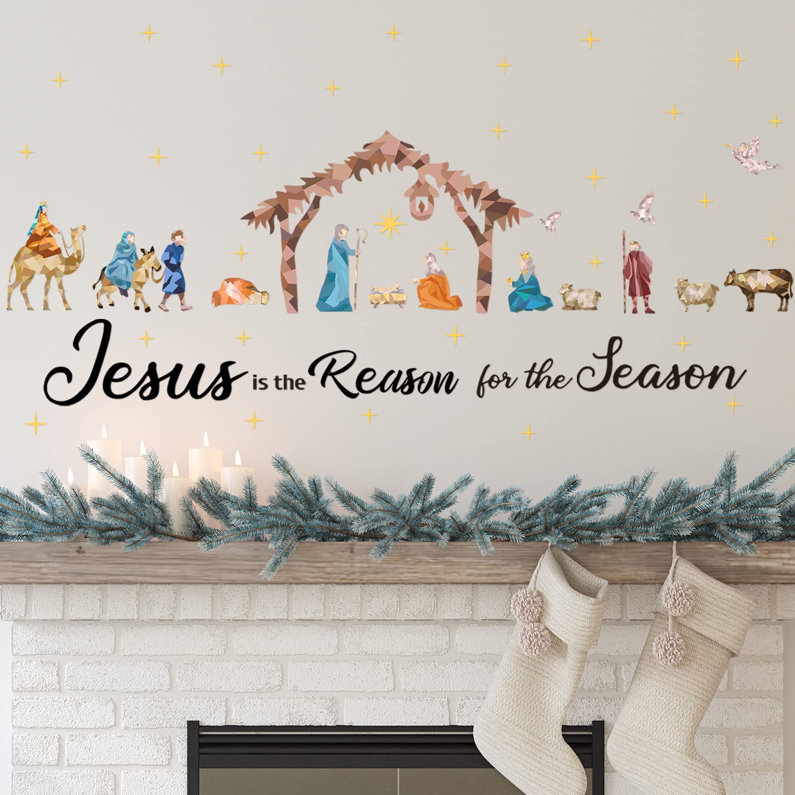 Amazon.com: Christmas Nativity Scene Wall Decal Colorful Religious ...