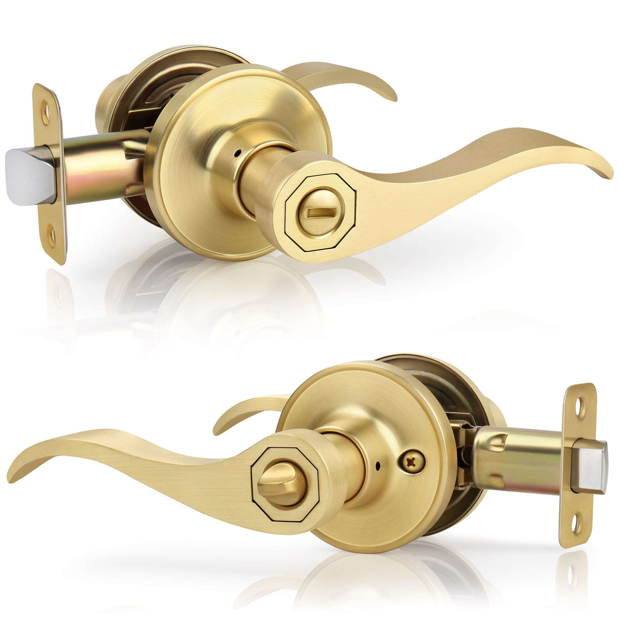 Gaurqiah Brushed Gold Wave Style Privacy Door Handle with Privacy Lock ...