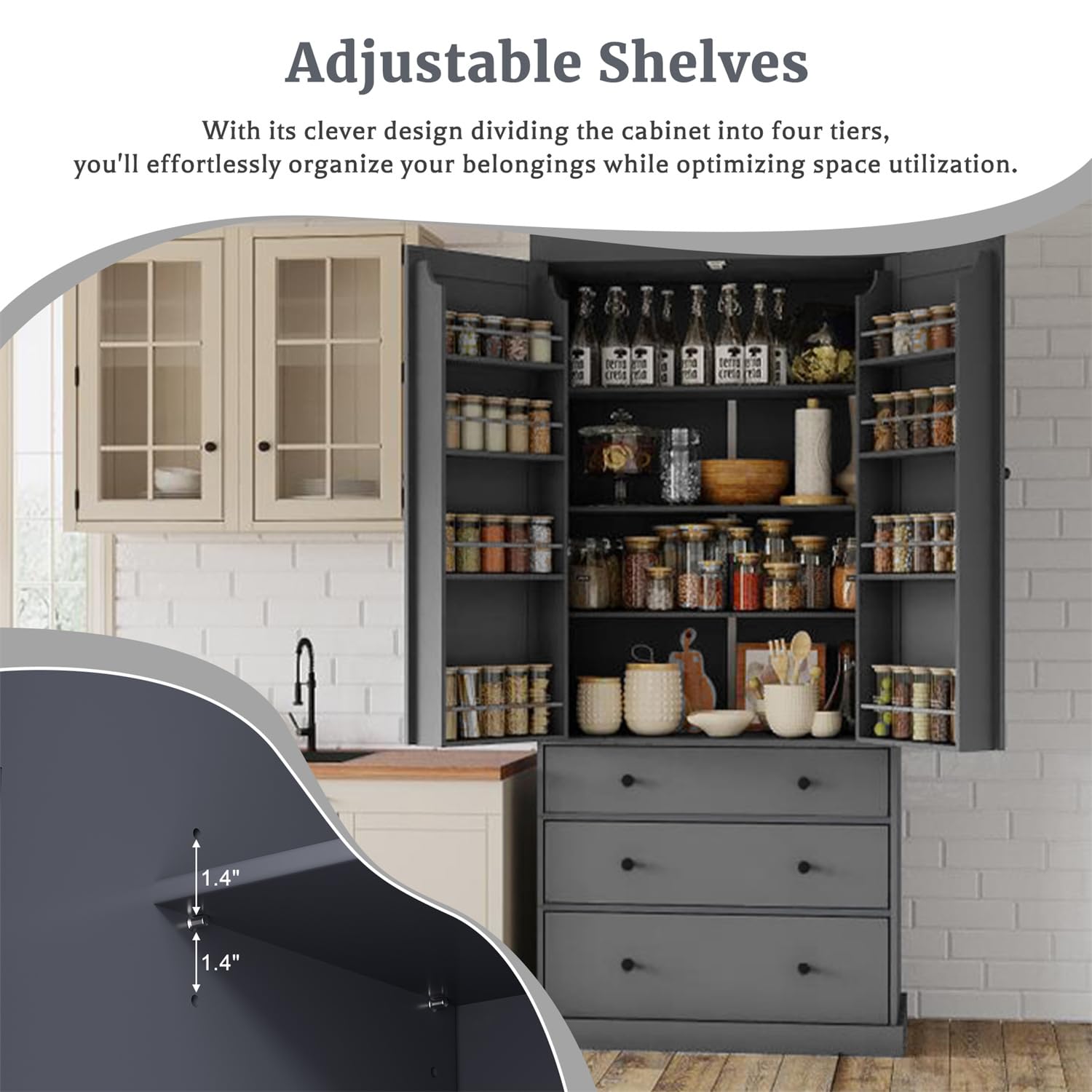 Kitchen Island Table 77" Kitchen Island With Storage - Black Cabinet ...