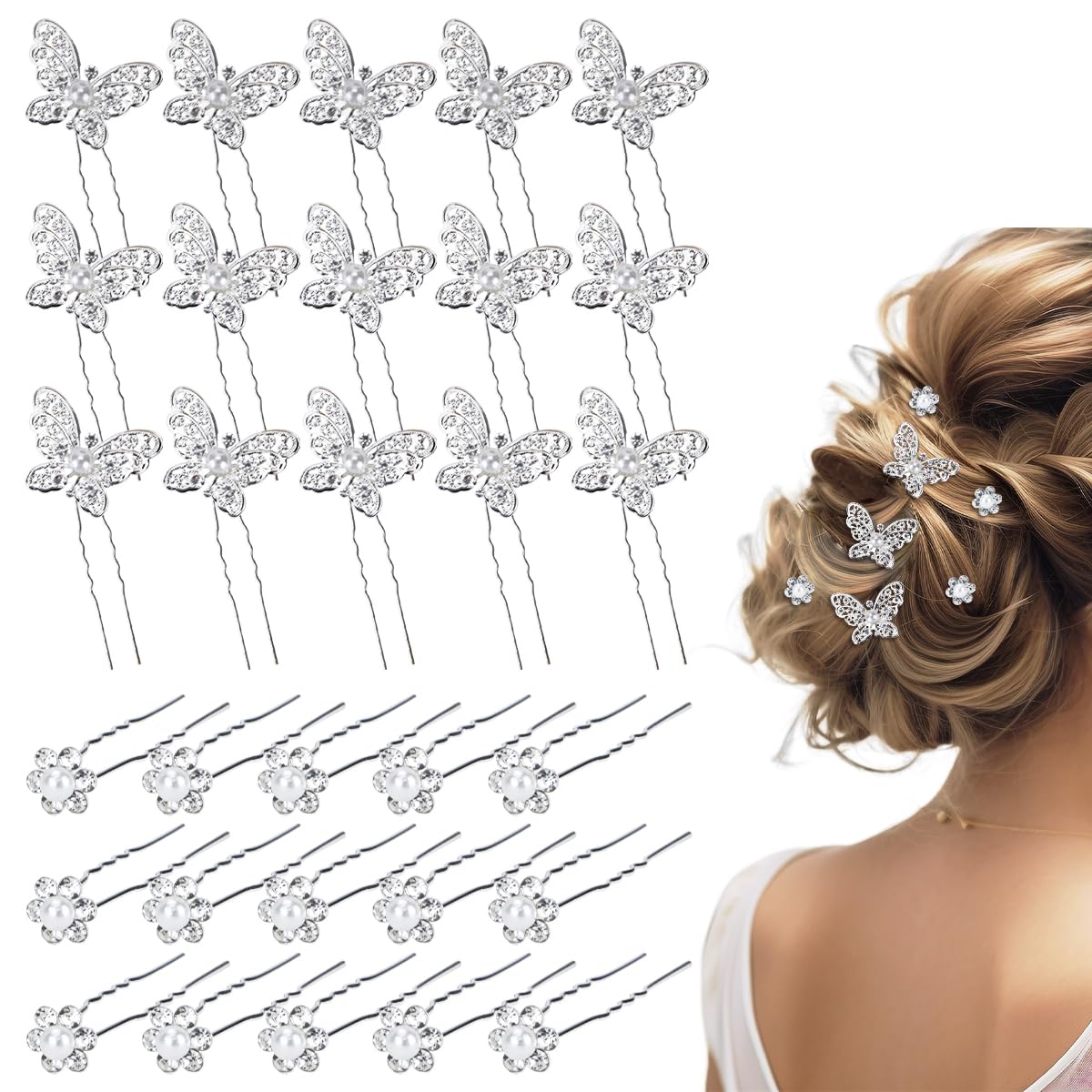 Amazon.com : 30Pcs Butterfly Wedding Hair Pins, FHDUSRYO Shiny Bridal ...