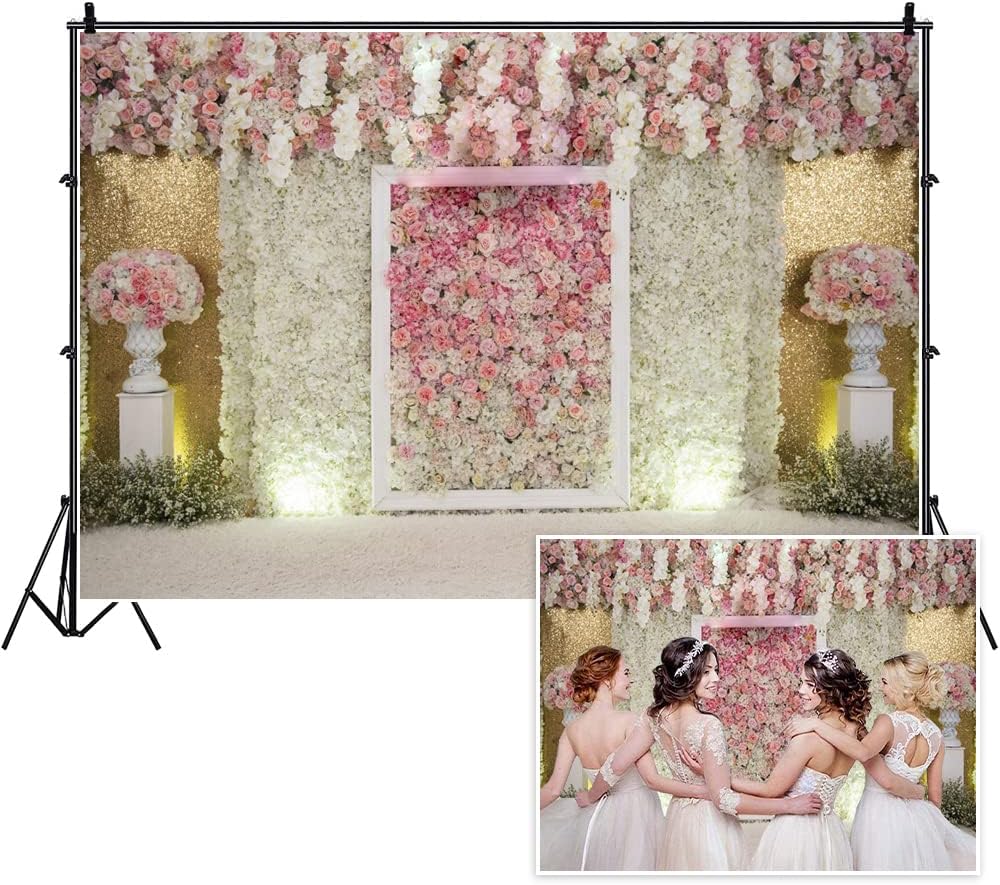 Amazon.com : Yeele 10x8ft 3D Wedding Floral Wall Backdrops Pink White ...