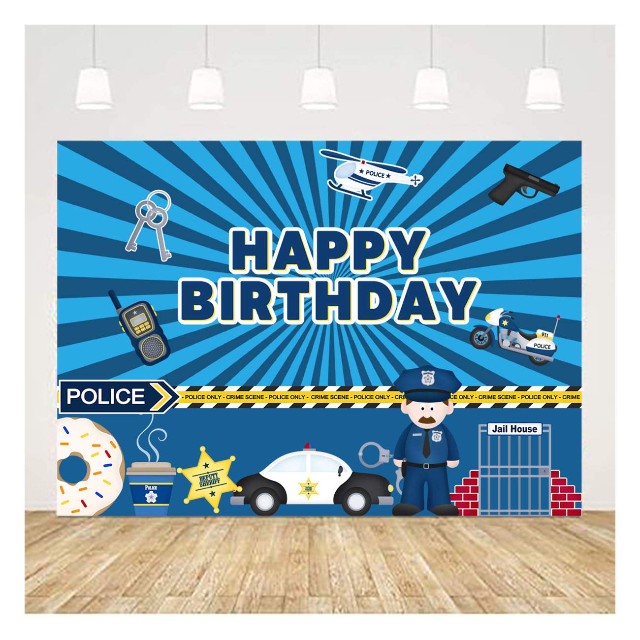 Police Birthday Party Themed Photography Backdrops Policeman Police Car ...