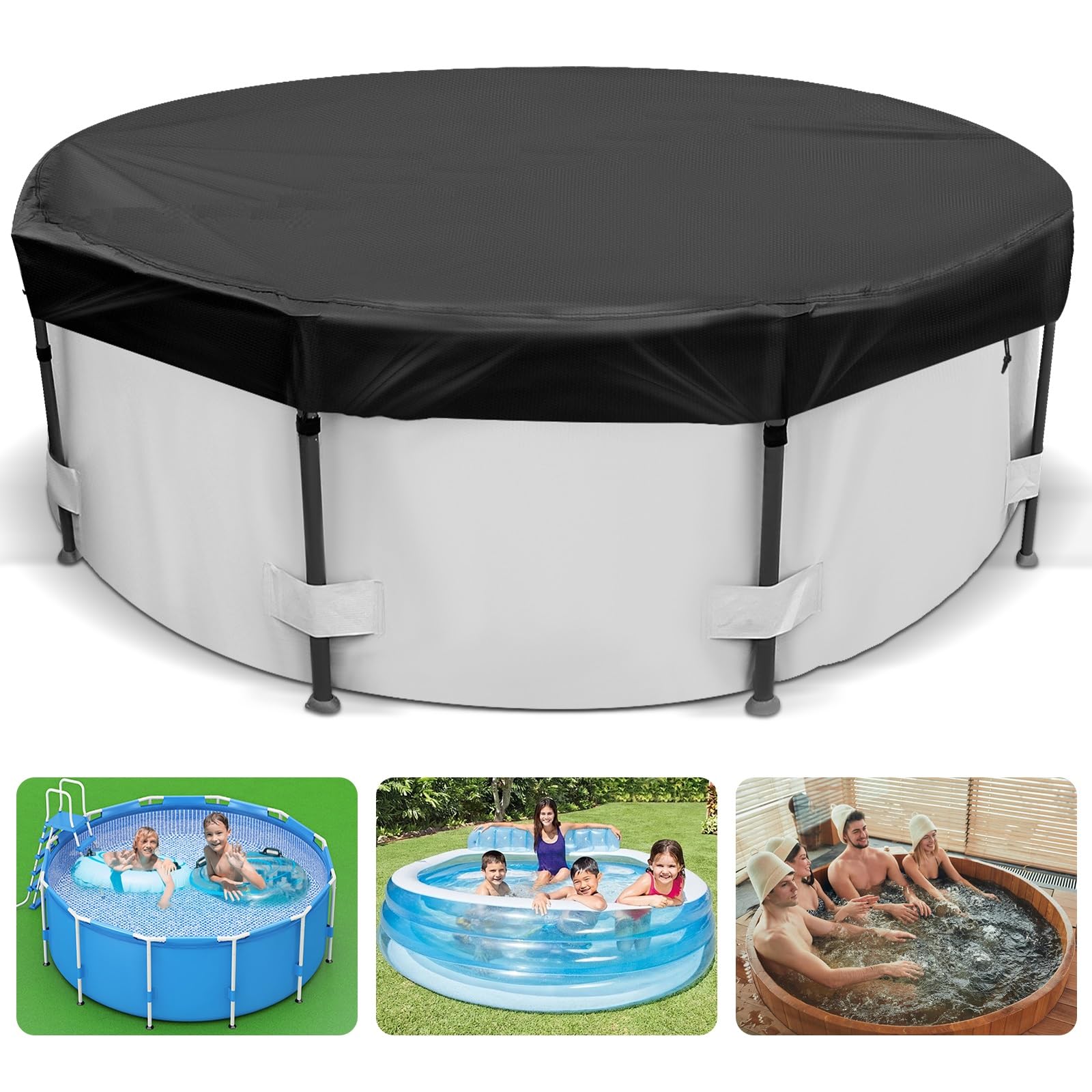 15 Ft Round Pool Covers for Above Ground Pools, 420D Swimming Pool ...